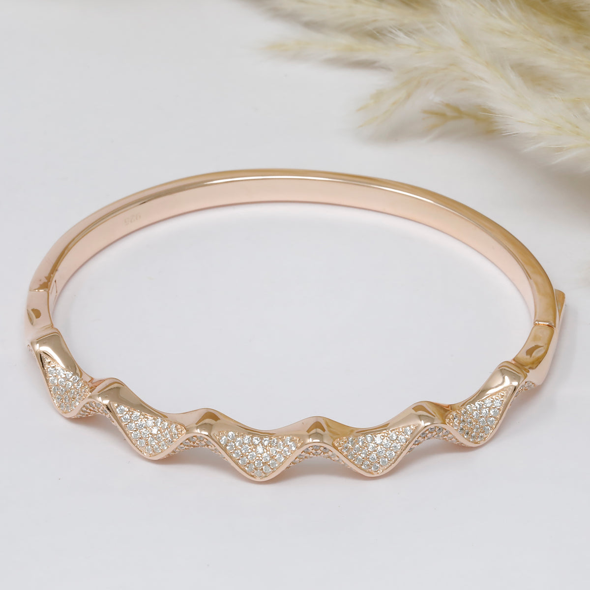 925 Silver Rose Gold Wave Bangle – Elegant Minimalist Statement by Raj ...
