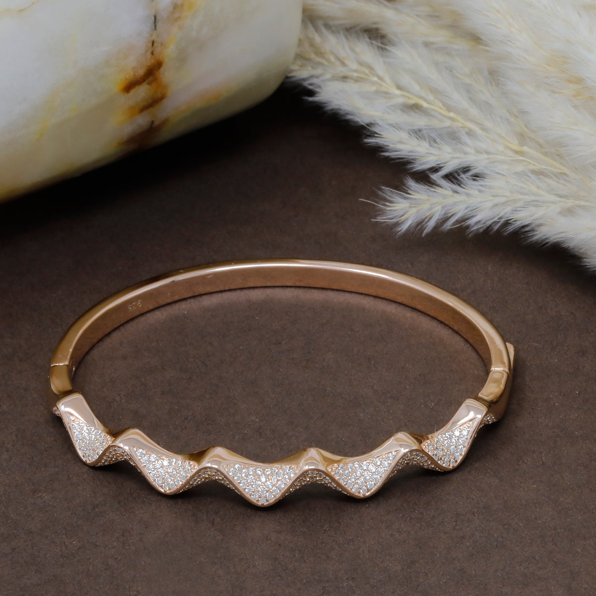 925 Silver Rose Gold Wave Bangle – Elegant Minimalist Statement by Raj ...